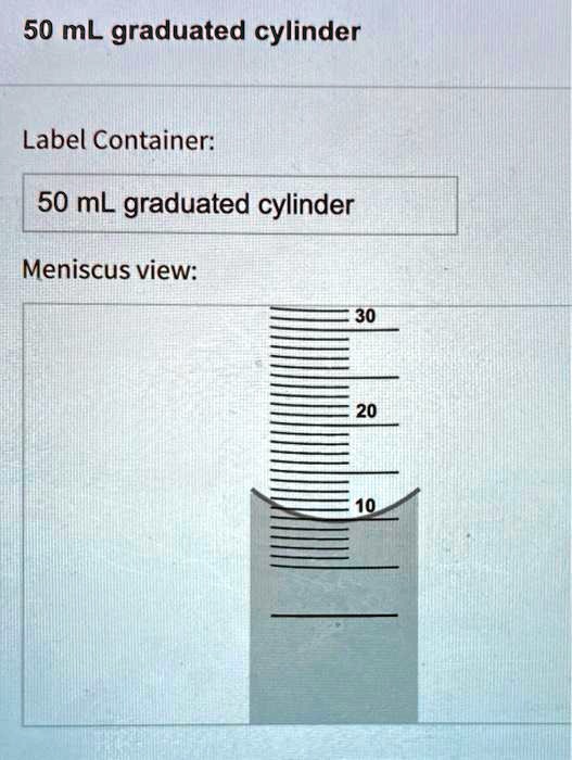 SOLVED: 50 mL graduated cylinder Label Container: 50 mL graduated ...