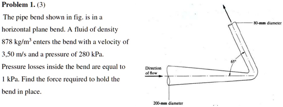 Problem 1. (3) The pipe bend shown in fig. is in a horizontal plane ...