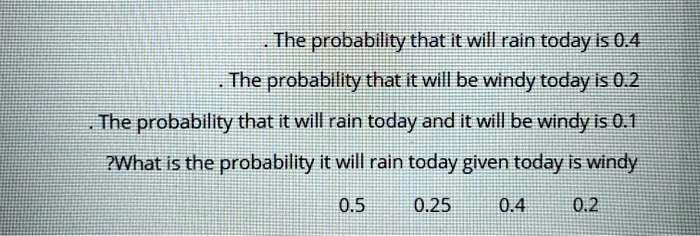 SOLVED:The probability that it will rain today Is 0.4 The probability ...