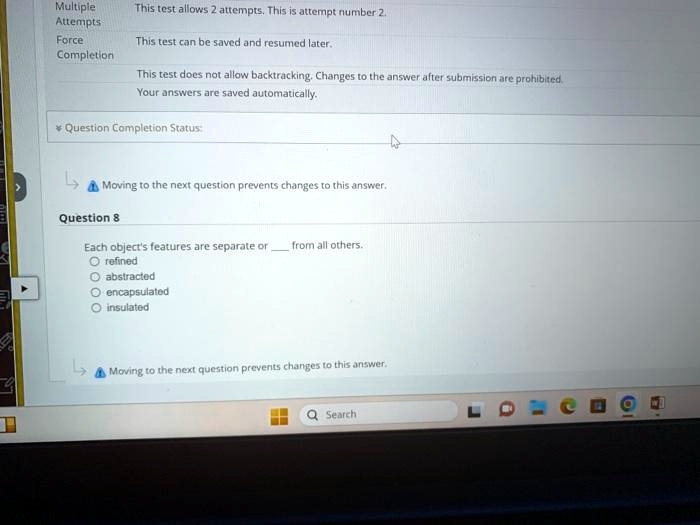 Multiple Attempts Force Completion This test allows 2 attempts. This is ...