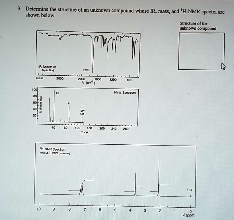 SOLVED: Determine the structure of an unknown compound whose IR, masg ...