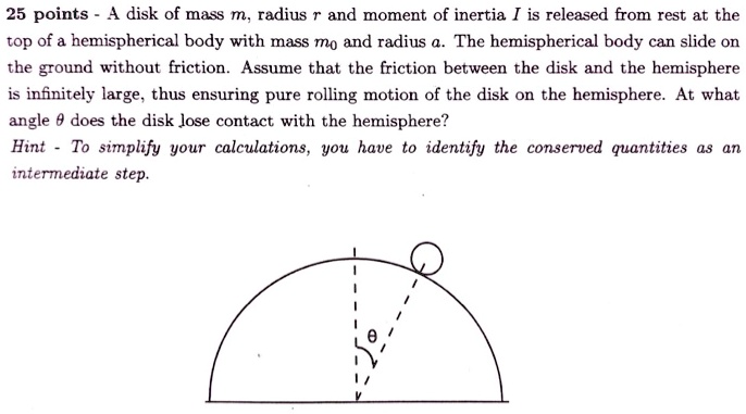 25 points - A disk of mass m, radius r and moment of inertia I is ...