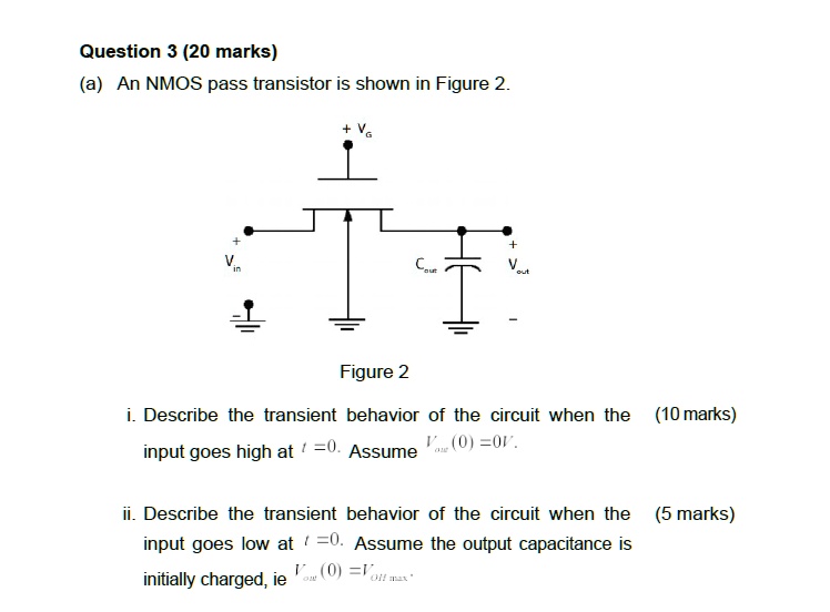 SOLVED: Question 3 (20 marks) (a) An NMOS pass transistor is shown in ...