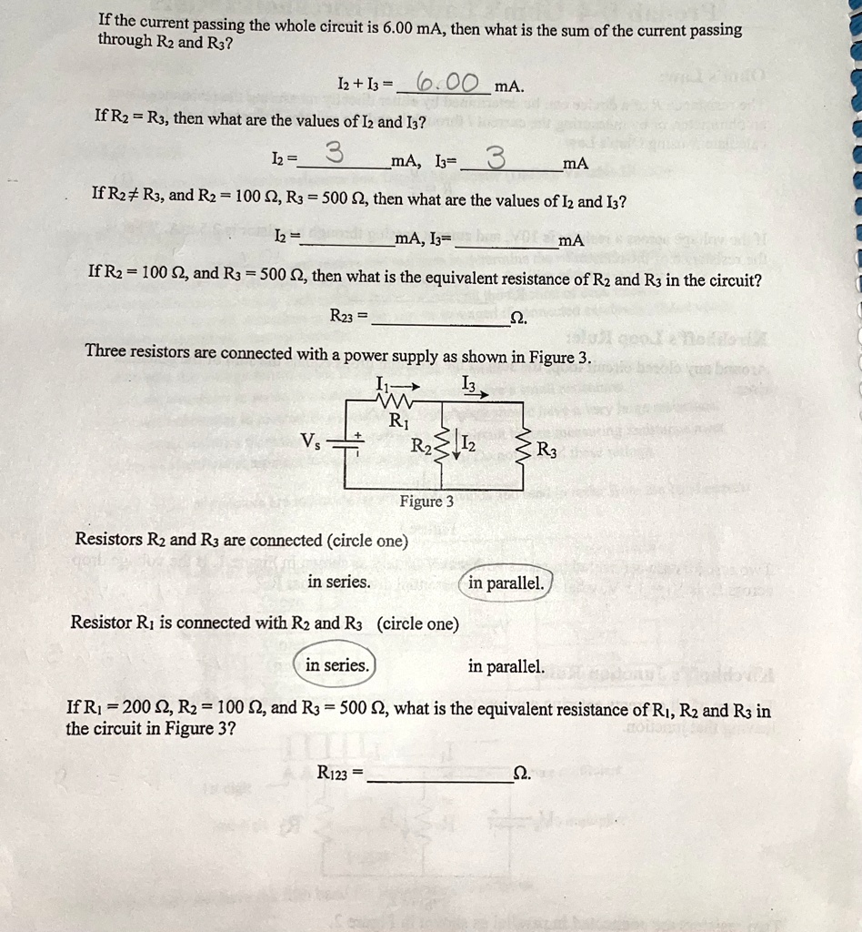 SOLVED: Texts: 1. If R2 ≠ R3, and R2 = 100Ω, R3 = 500Ω, then what are ...