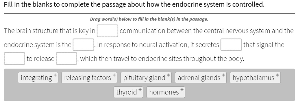 Fill in the blanks to complete the passage about how the endocrine ...
