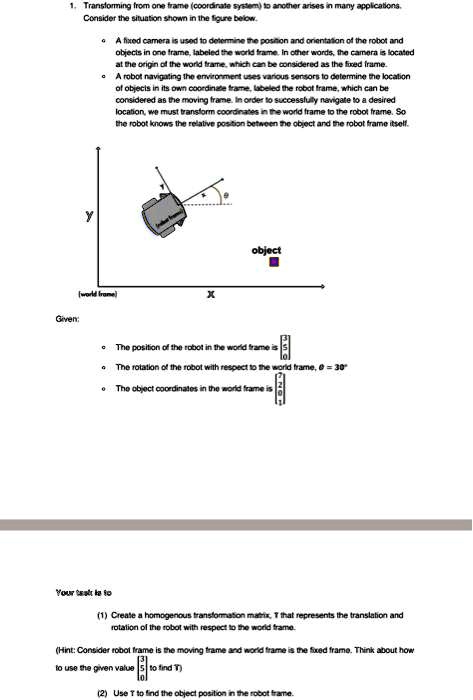 SOLVED: A fixed camera is used to determine the position and orientation of the robot and ...