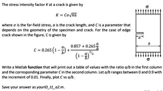 SOLVED: The stress intensity factor K at a crack is given by K = C ...