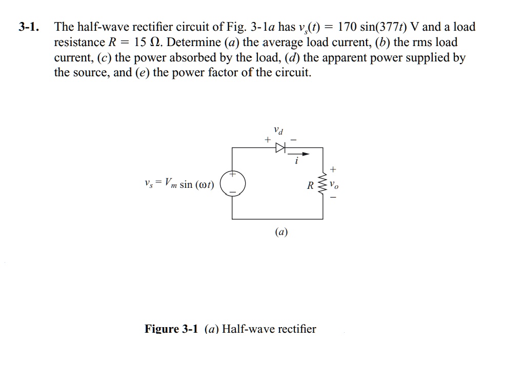 3-1. The half-wave rectifier circuit of Fig. 3-1a has vs(t)...