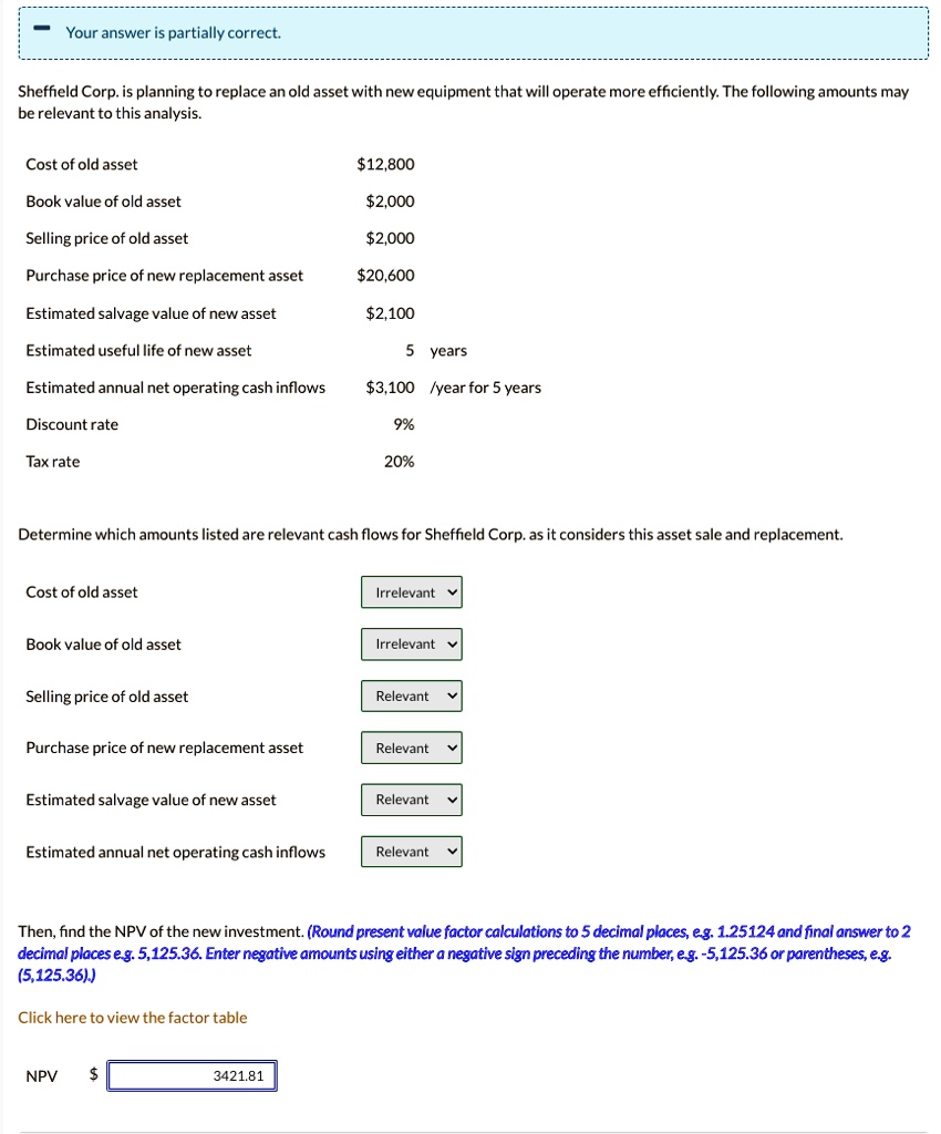 Your answer is partially correct. Sheffield Corp. is planning to ...