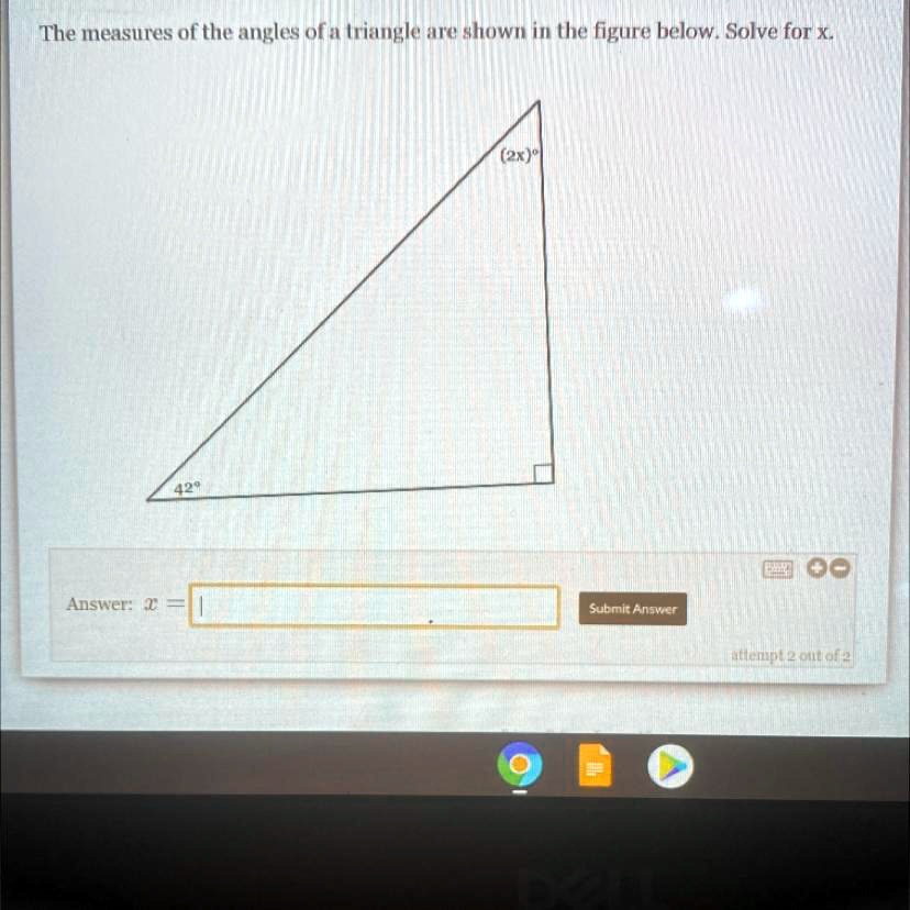 The measures of the angles of a triangle are shown in the figure below ...