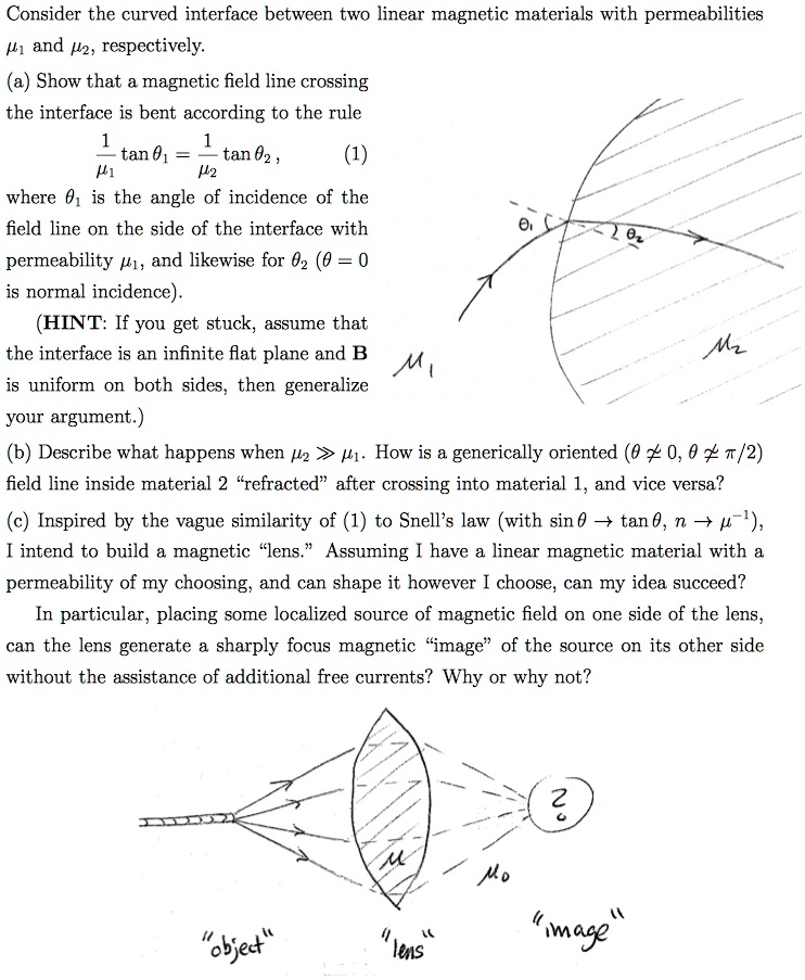 Consider the curved interface between two linear magnetic...