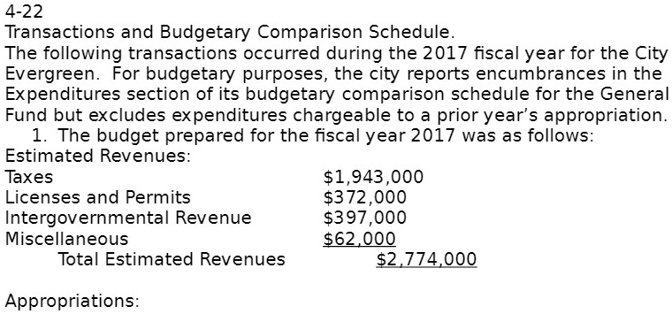4-22 Transactions and Budgetary Comparison Schedule. The...