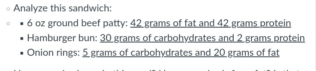 Analyze this sandwich: - 6 oz ground beef patty: 42 grams of fat and 42 ...