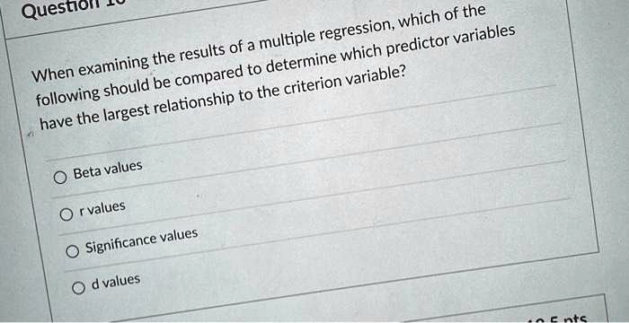 SOLVED: Questiona When examining the results of a multiple regression,which of the following ...