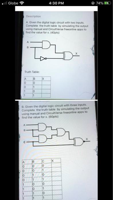 Solved Please Answer And Send A Readable Answer Thank You Globe 430 Pm 74 Description A 