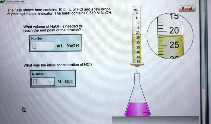 The flask shown here contains 10.0 mL of HCI and a few drops of phenolphthalein indicator. The ...