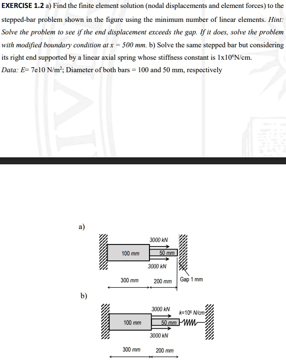 SOLVED: EXERCISE 1.2 a) Find the finite element solution (nodal displacements and element forces ...