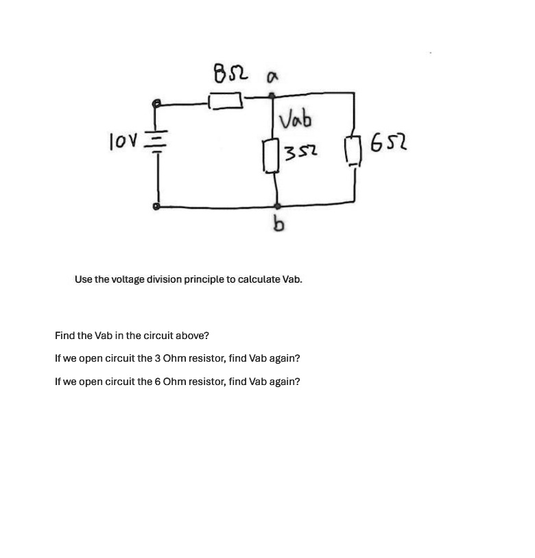 10V 8? a Vab 3? 6? b Use the voltage division principle to calculate ...
