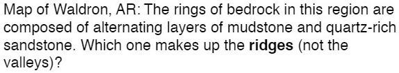 Map of Waldron, AR: The rings of bedrock in this region are composed of ...