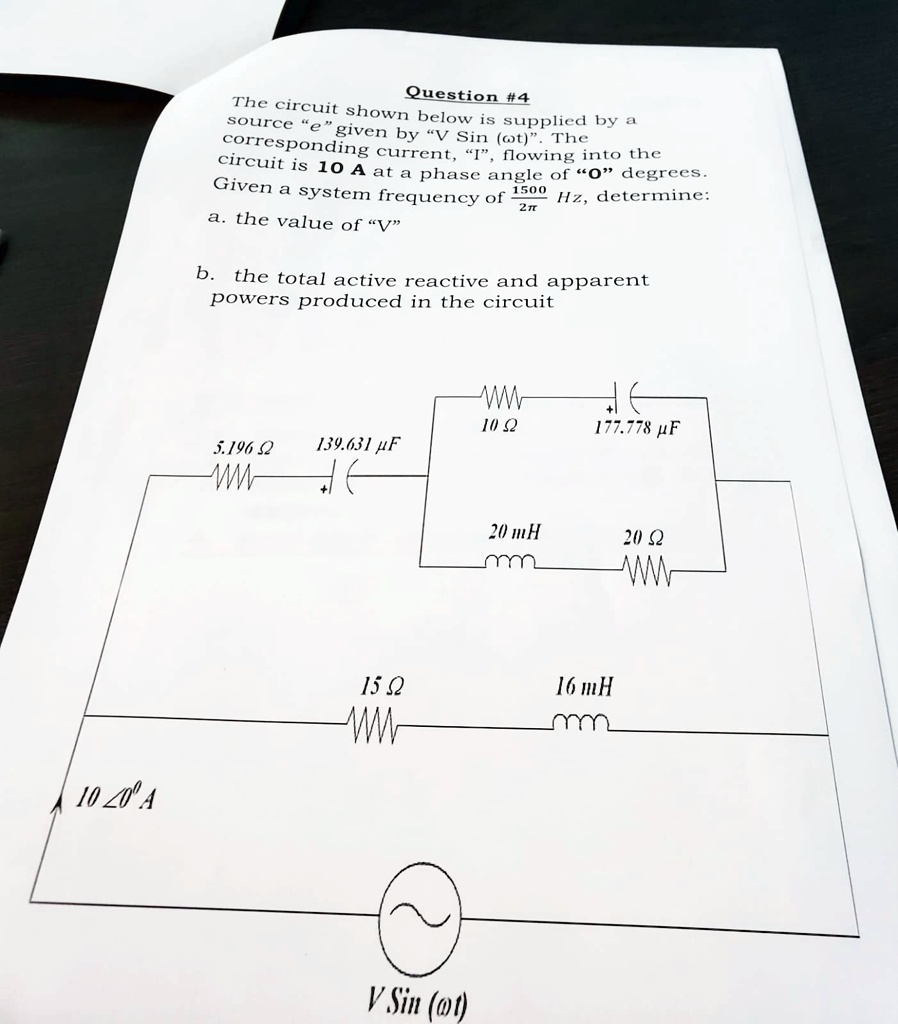 question 4 the circuit shown below is supplied by a source e given by v sin t the corresponding ...