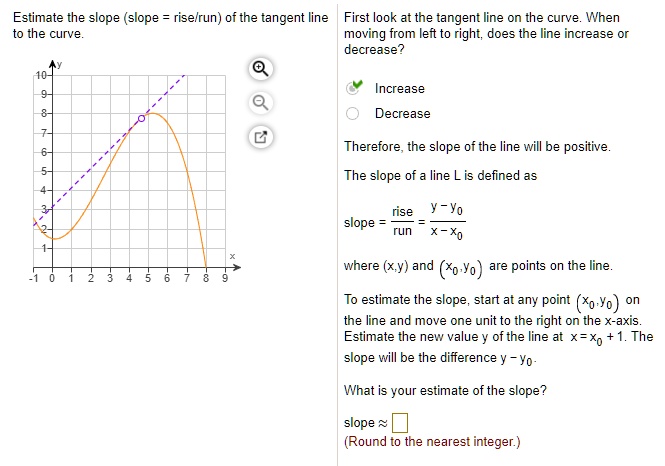 estimate the slope slope riserun of the tangent line first look at the ...