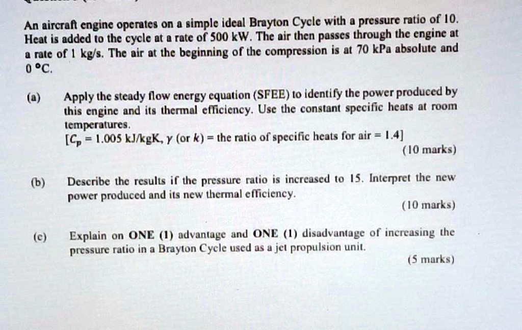 An aircraft engine operates on a simple ideal Brayton Cycle with a ...