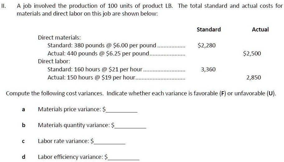 SOLVED: II. A iob involved the production of 100 units of product LB ...
