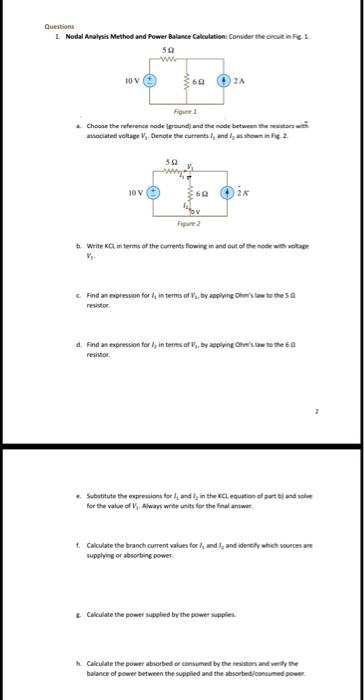 Questions 1. Nodal Analysis Method and Power Balance Calculation ...
