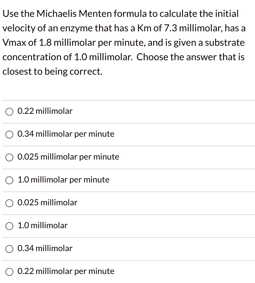 VIDEO solution: Use the Michaelis-Menten formula to calculate the ...