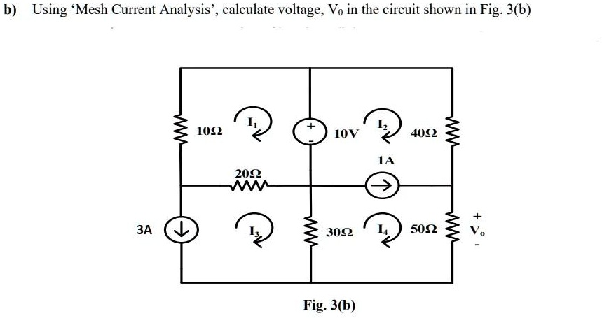 SOLVED: Using Mesh Current Analysis, calculate voltage, Vo, in the ...