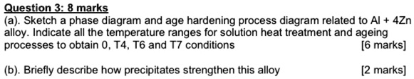 Question 3: 8 marks (a). Sketch a phase diagram and age hardening ...