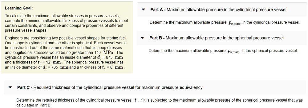 Learning Goal: Part A - Maximum allowable pressure in the cylindrical ...