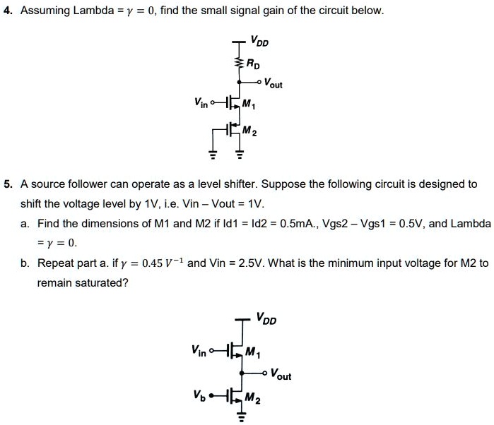 Solved 4 Assuming Lambday0 Find The Small Signal Gain Of The Circuit Below Vpd Rp Vout 5 