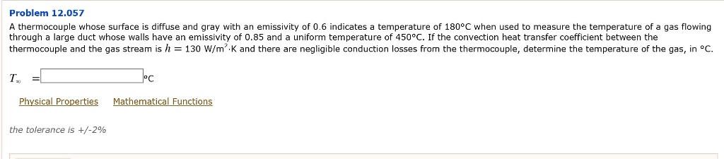 SOLVED: Problem 12.057 A thermocouple whose surface is diffuse and gray ...