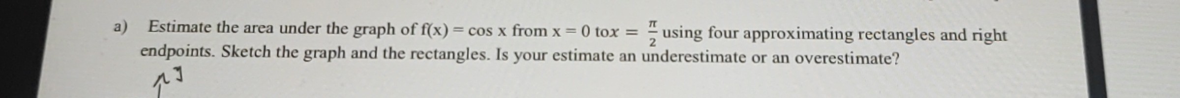 SOLVED: a) Estimate the area under the graph of f(x)=cosx from x=0 to x ...