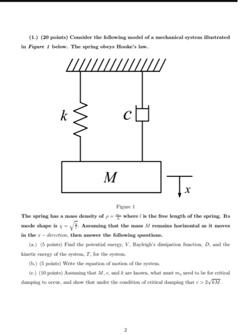 SOLVED: Consider the following model of a mechanical system illustrated ...