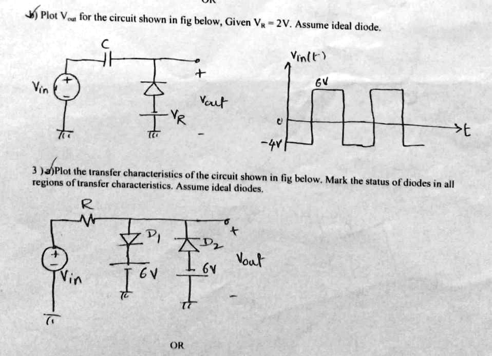 Plot Vout for the circuit shown in fig below, Given VR = 2V. Assume ideal diode. + Vin C + Vout ...