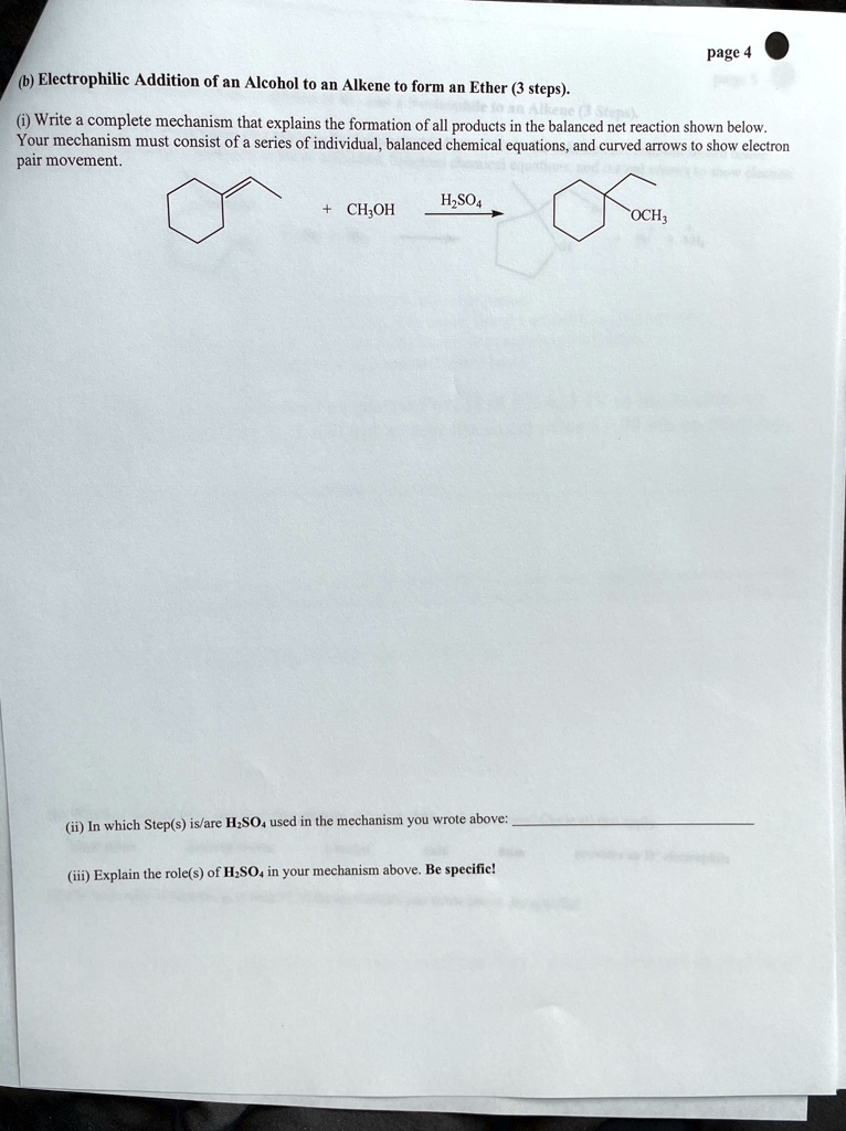 b electrophilic addition of an alcohol to an alkene to form an ether 3 ...