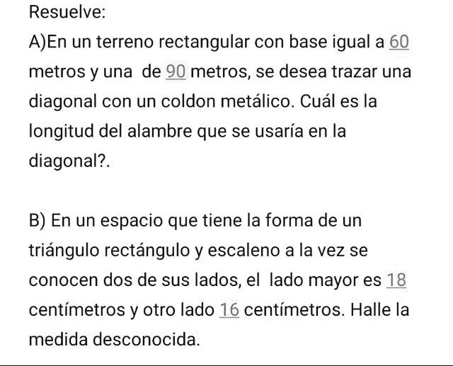 SOLVED: Se trata del teorema de Pitágoras por favor ayuda Resuelve: A ... SOLVED: Se trata del teorema de Pitágoras por favor ayuda Resuelve: A ...