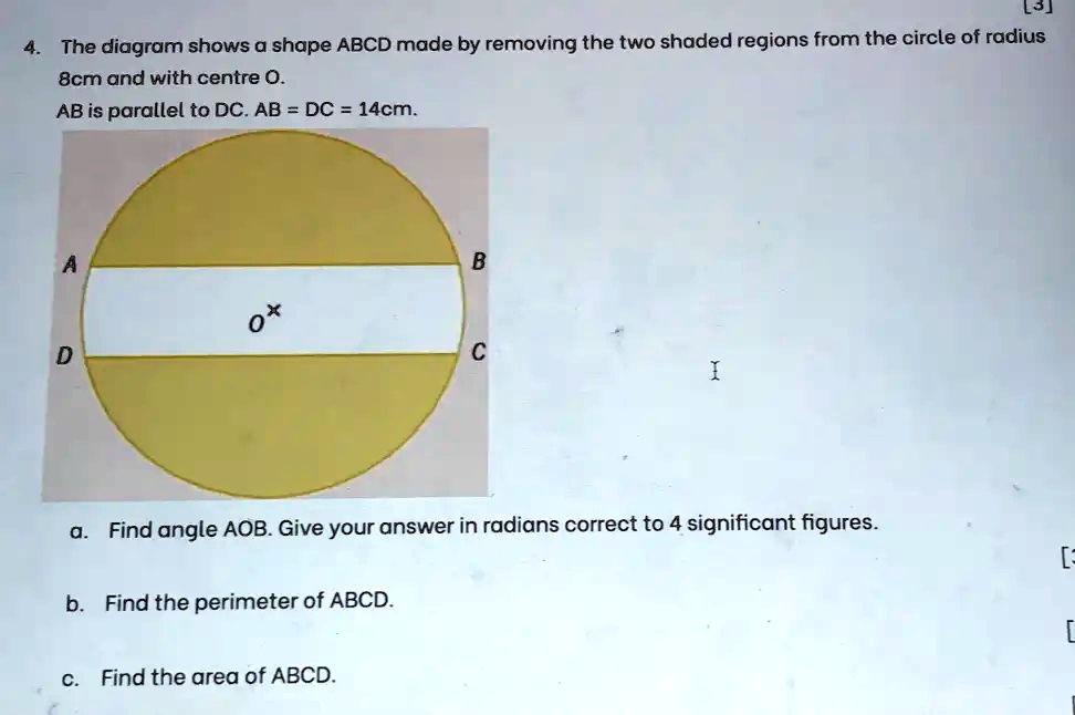 SOLVED: SJ The diagram shows a shape ABCD made by removing the two shaded regions from the ...