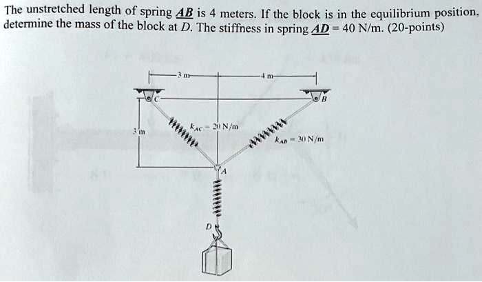 SOLVED: The unstretched length of spring AB is 4 meters. If the block ...