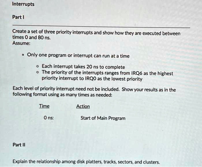 SOLVED: Interrupts Part 1 Create a set of three priority interrupts and show how they are ...