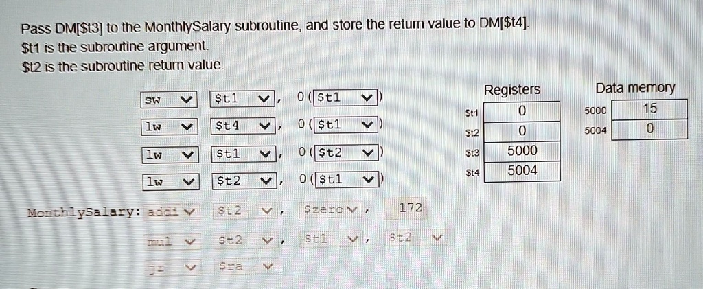 Solved Pass Dm T3 To The Monthlysalary Subroutine And Store The Return Value To Dm T4 11 Is