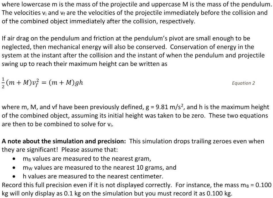 SOLVED: where lowercase m is the mass of the projectile and uppercase M ...