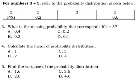 SOLVED: For numbers 3 5 , refer to the probability distribution shown below PA What is the ...