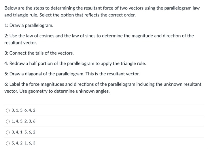 SOLVED: Below are the steps to determining the resultant force of two ...
