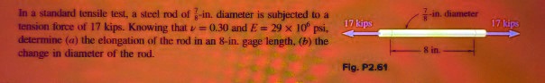 SOLVED: In a standard tensile test. a steel rod of -in. diameter is ...