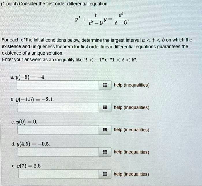 SOLVED: point) Consider the first order differential equation For each of the initial conditions ...