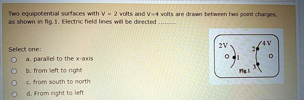 two equipotential surfaces with v 2 volts and v4 volts are drawn ...