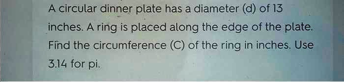 SOLVED: A circular dinner plate has a diameter of 13 inches. A ring is ...